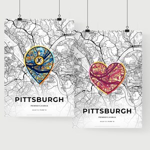 Pittsburgh Map Art With Colorful Icon - Choose One of Three Styles ...