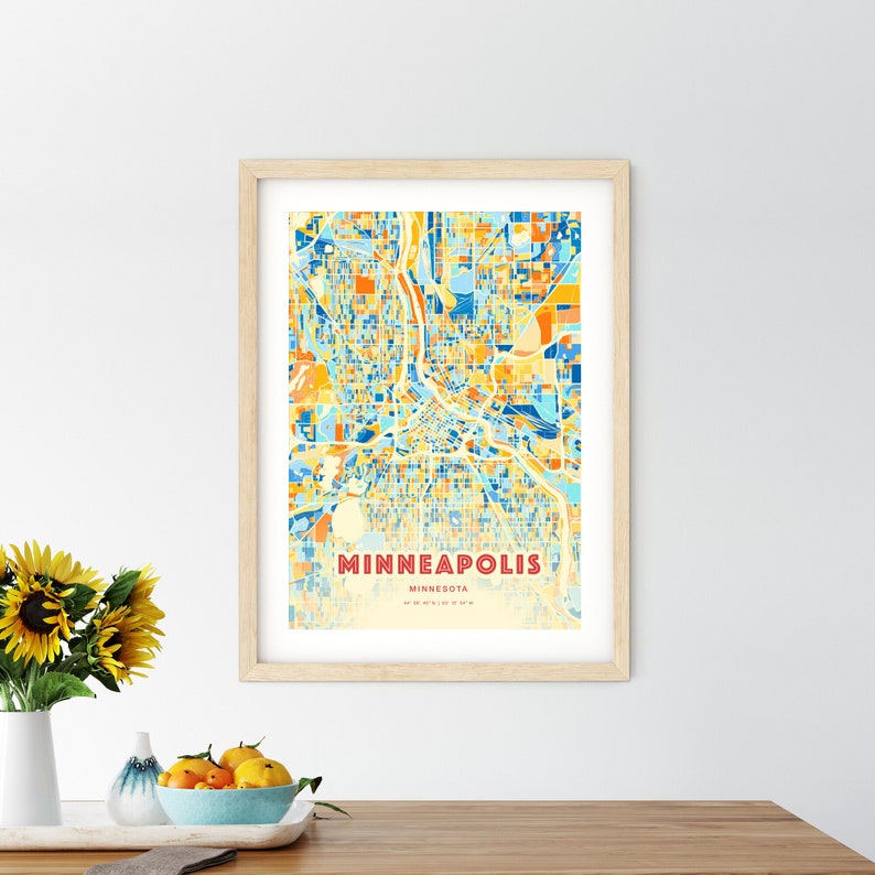 Colorful MINNEAPOLIS MINNESOTA Blue Orange Fine Art Print - Etsy