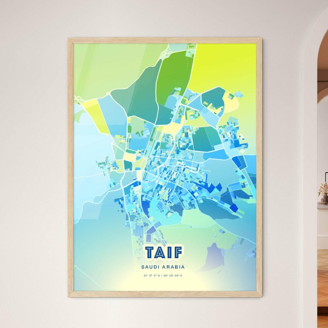 Taif Saudi Arabia Bluish Art Map Customizable Poster Print, Unique Wall ...