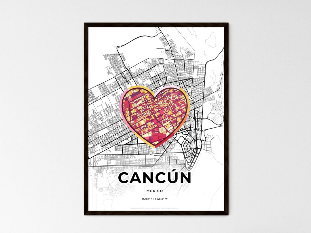 Colorful Minimal Cancun Map - Choose One of Three Styles - Customizable Poster Print ...