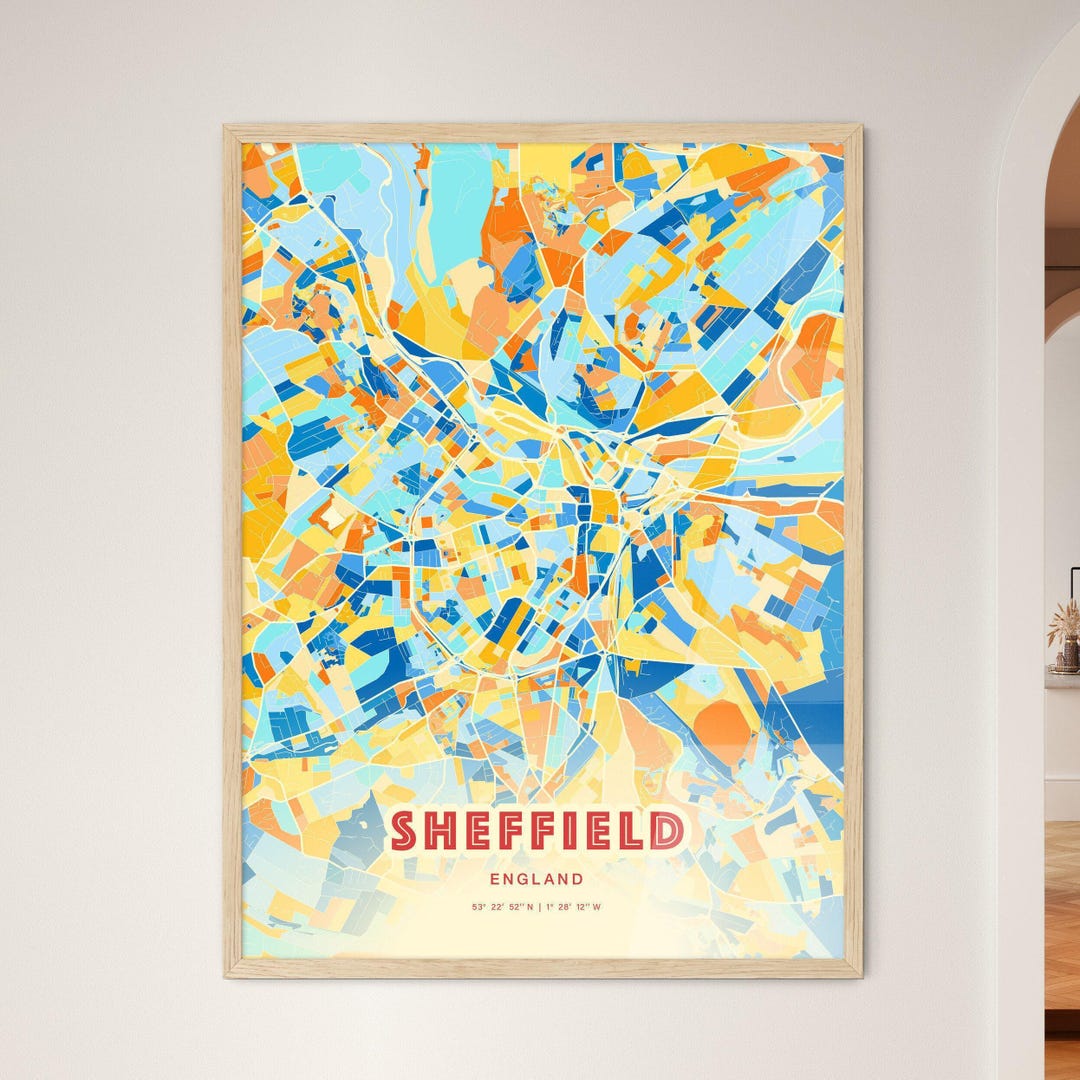 Sheffield England Coastal Colors Art Map, Sheffield England City Map ...