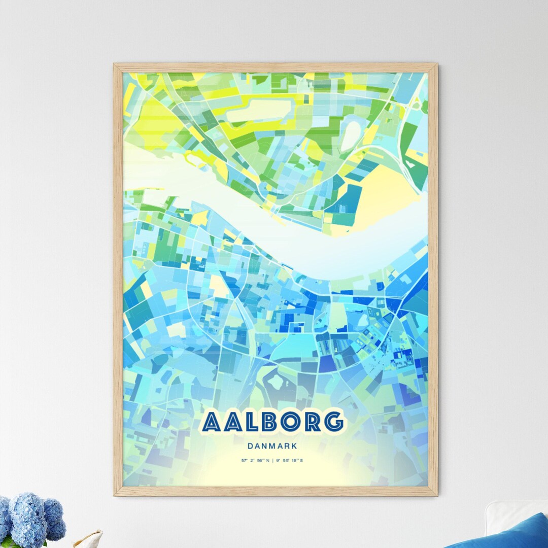 Aalborg Denmark Bluish Art Map Customizable Poster Print, Unique Wall ...