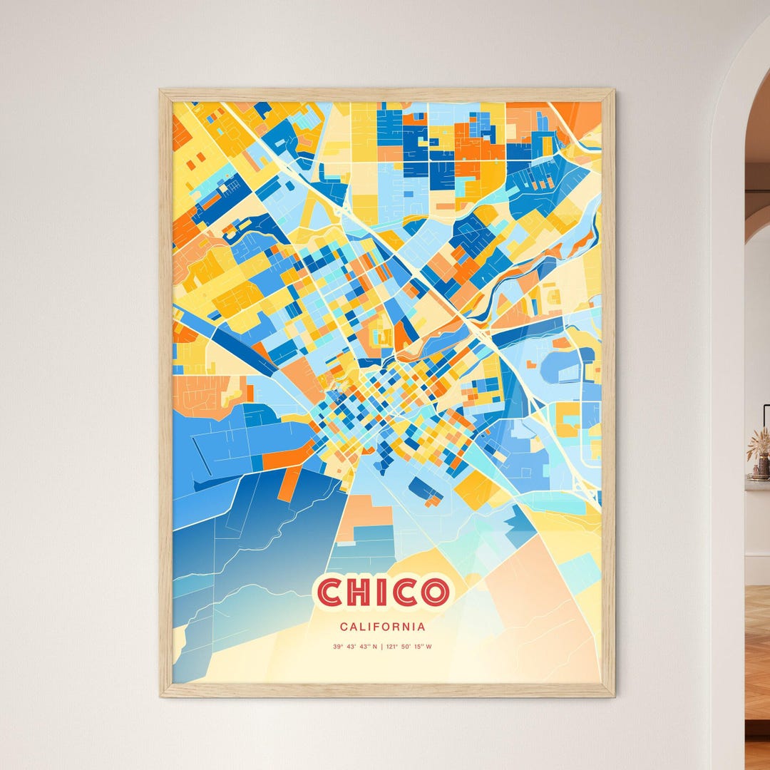 Chico California Coastal Colors Art Map, Chico Usa Two-toned Creative ...