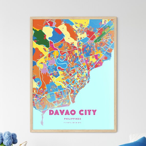 DAVAO CITY PHILIPPINES Crazy Colorful Art Map Custom Poster - Etsy