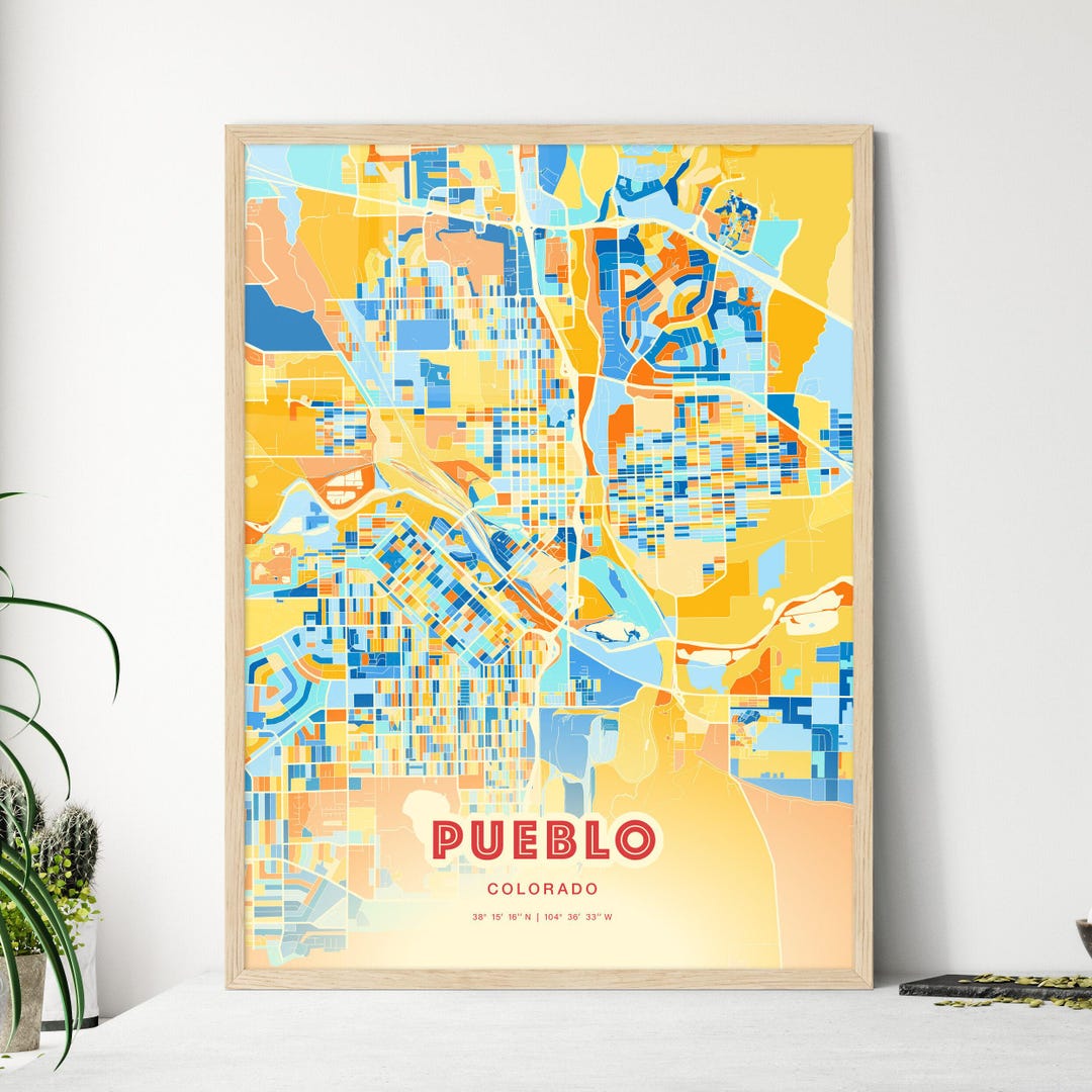 Pueblo Colorado Coastal Colors Art Map, Pueblo Usa Two-toned Creative ...
