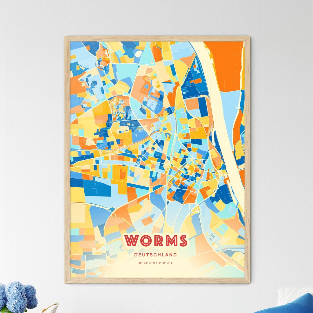 Worms Germany Coastal Colors Art Map, Worms Deutschland City Map ...
