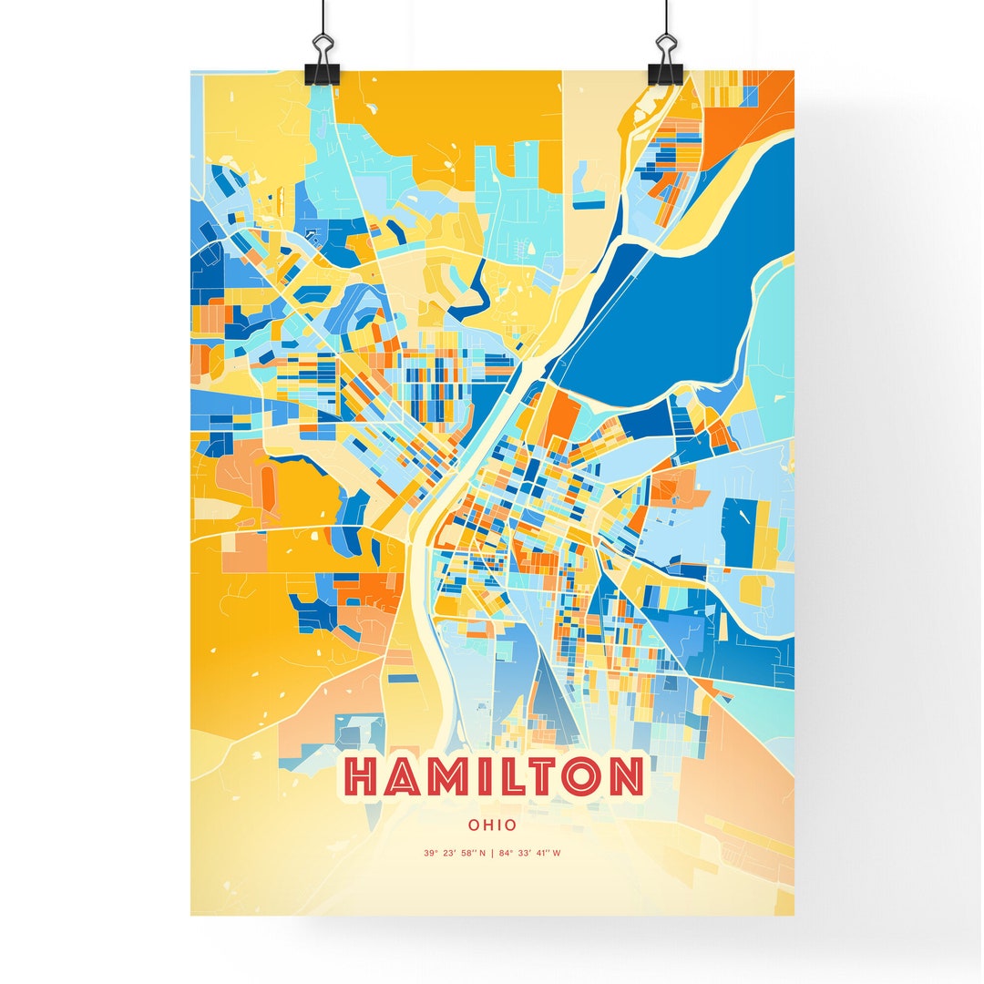 Colorful HAMILTON OHIO Blue Orange Fine Art Print Hamilton United ...
