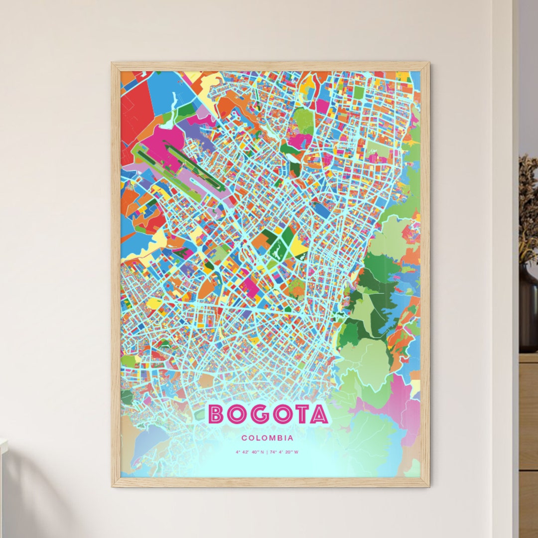BOGOTA COLOMBIA Crazy Colorful Art Map Customizable Poster Print ...