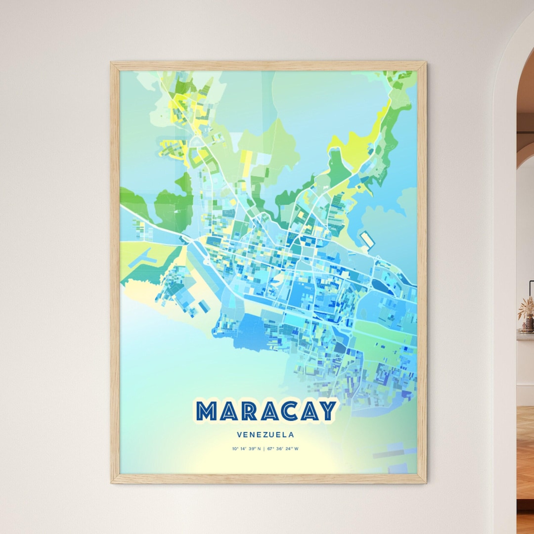 Maracay Venezuela Bluish Art Map Customizable Poster Print, Unique Wall ...