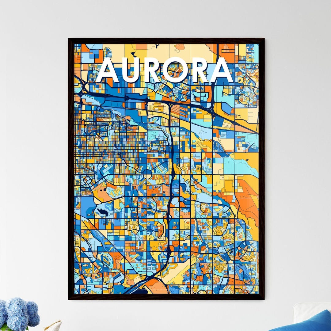 Aurora CO Map, Denver Suburb Art, Colorado Wall Decor, Vibrant City ...