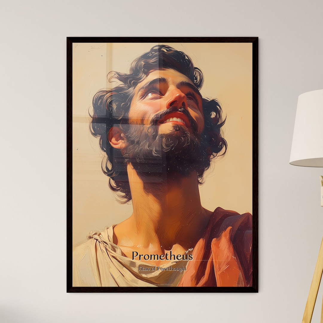 Prometheus, Titan of Forethought, A Poster of a Man Looking up to the ...