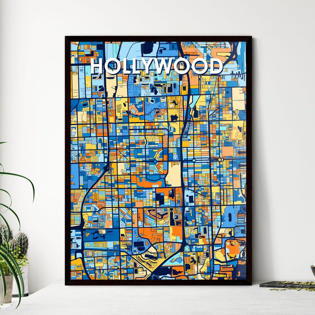 Hollywood Florida Art Map Poster - Vibrant Wall Decor for Unique Home Design | Perfect ...