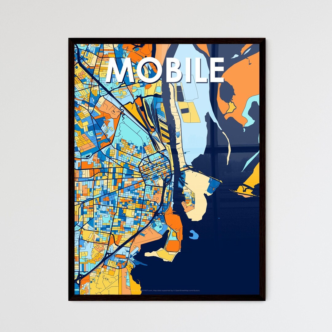 Vibrant Mobile Alabama Map Art Print – Unique Wall Decor | Perfect ...
