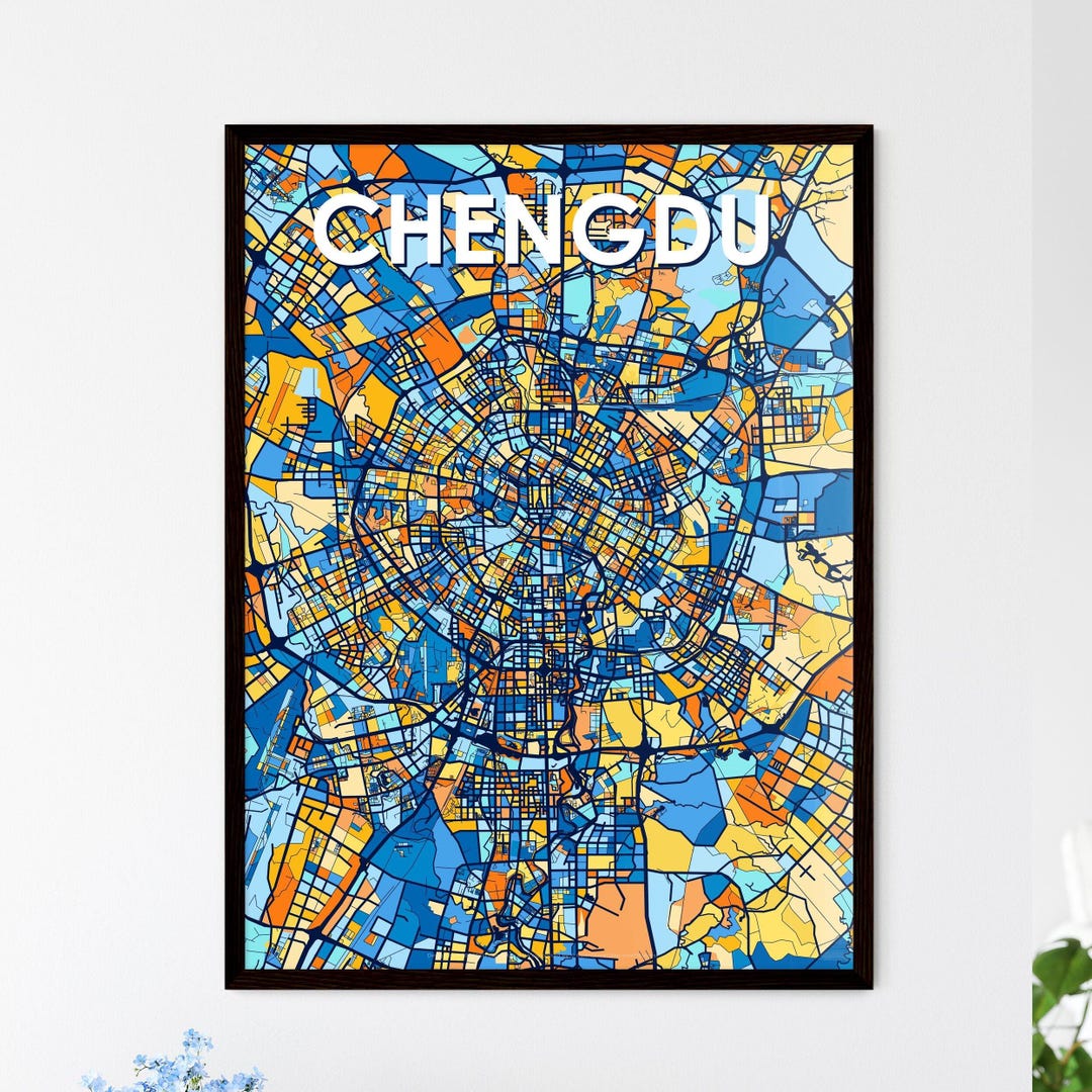 Personalisable Chengdu China Art Map Poster - Vibrant Colorful Wall ...