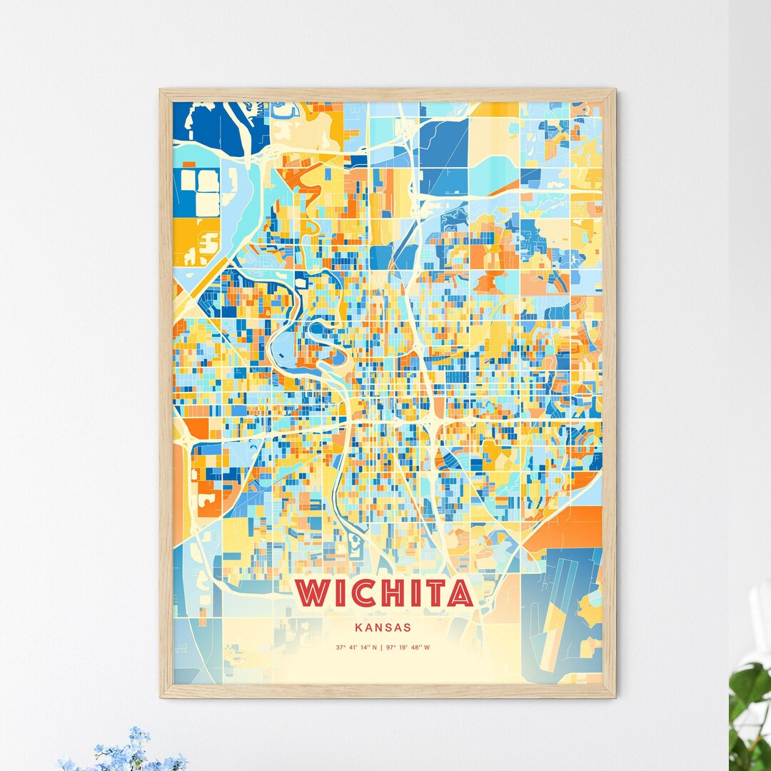 Wichita Kansas Coastal Colors Art Map, Wichita Usa City Map ...