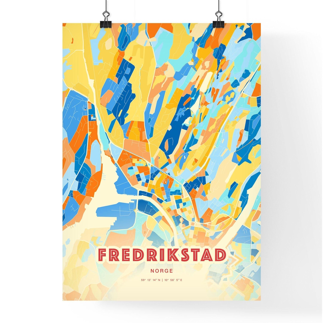 Colorful Fredrikstad Norway Blue Orange Fine Art Print Fredrikstad Norge City Map - Customizable ...