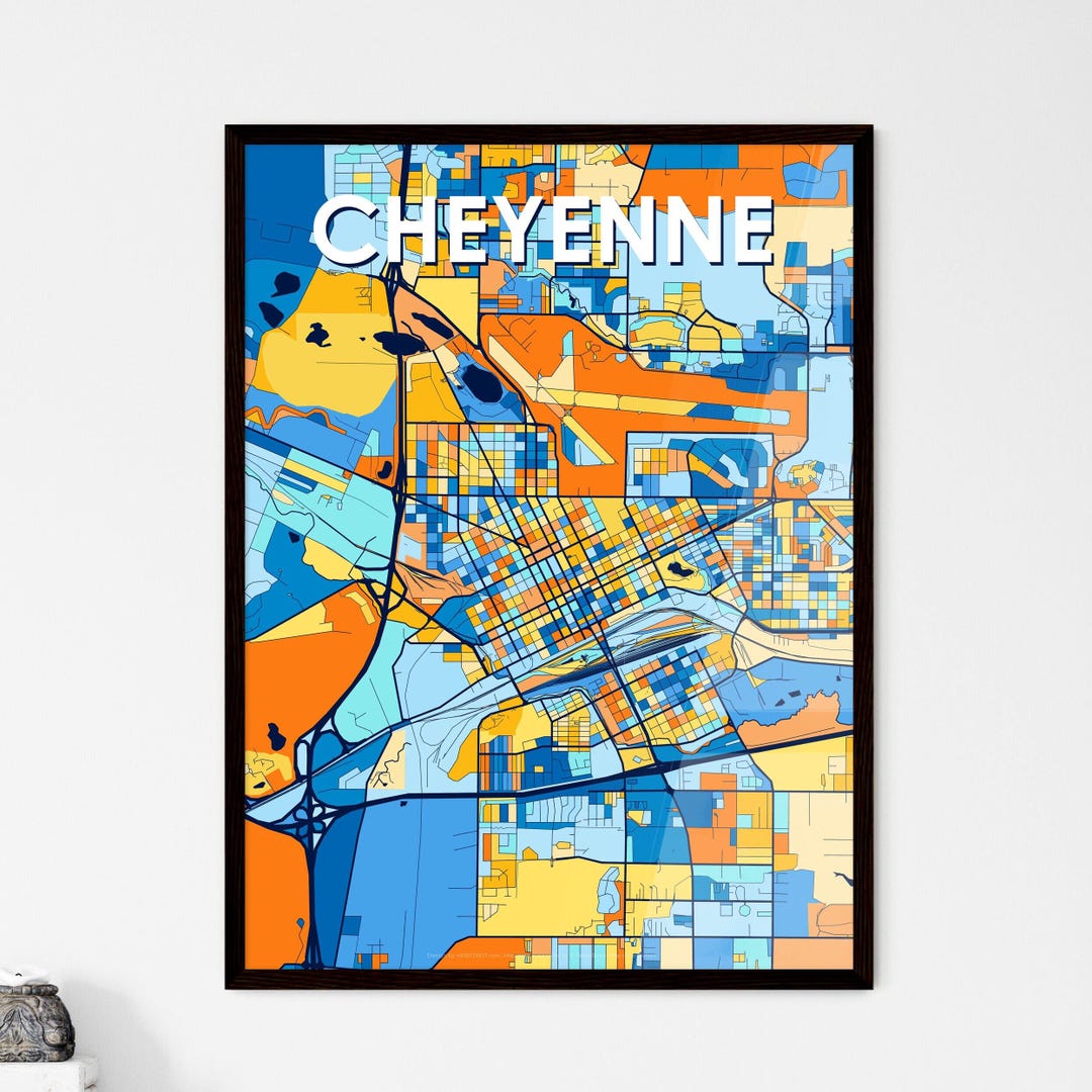 Vibrant Art Map of Cheyenne, Wyoming - Unique Wall Decor Print for ...