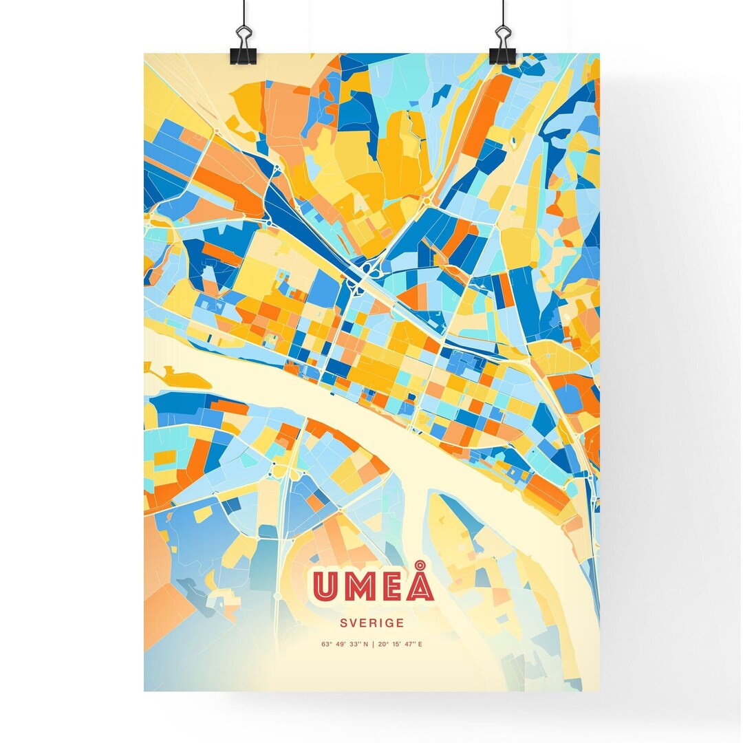 Umeå Sweden Coastal Colors Art Map Umeå Sverige City Map - Customizable ...