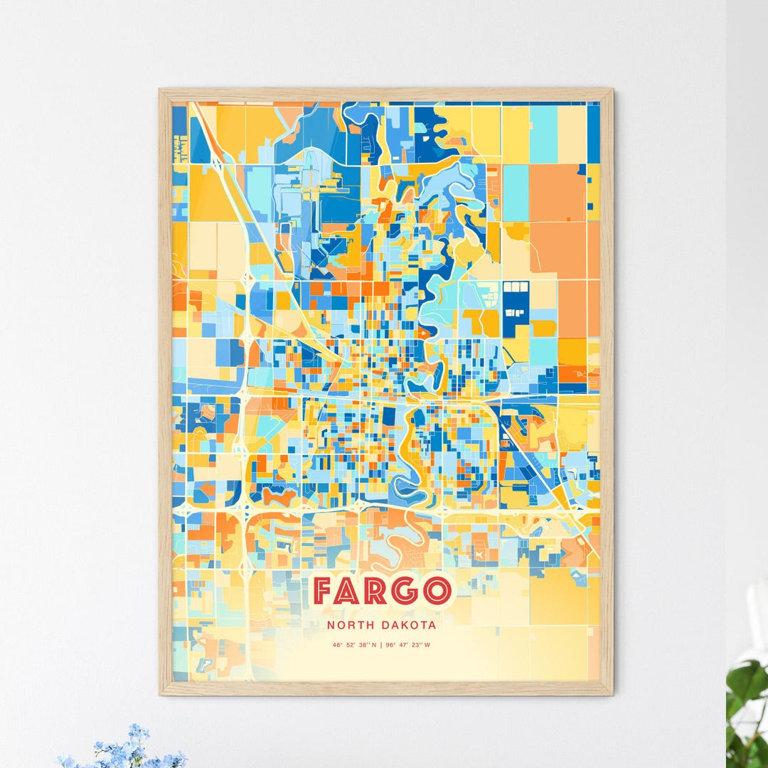 Colorful Fargo North Dakota Blue Orange Fine Art Print, Fargo Usa Two ...