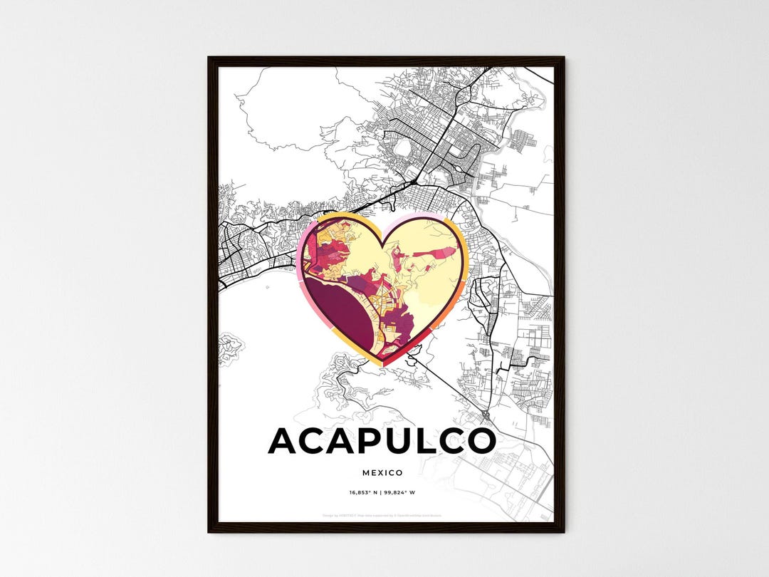 ACAPULCO MEXICO Minimal Art Map With Colorful Icon - Choose One of ...