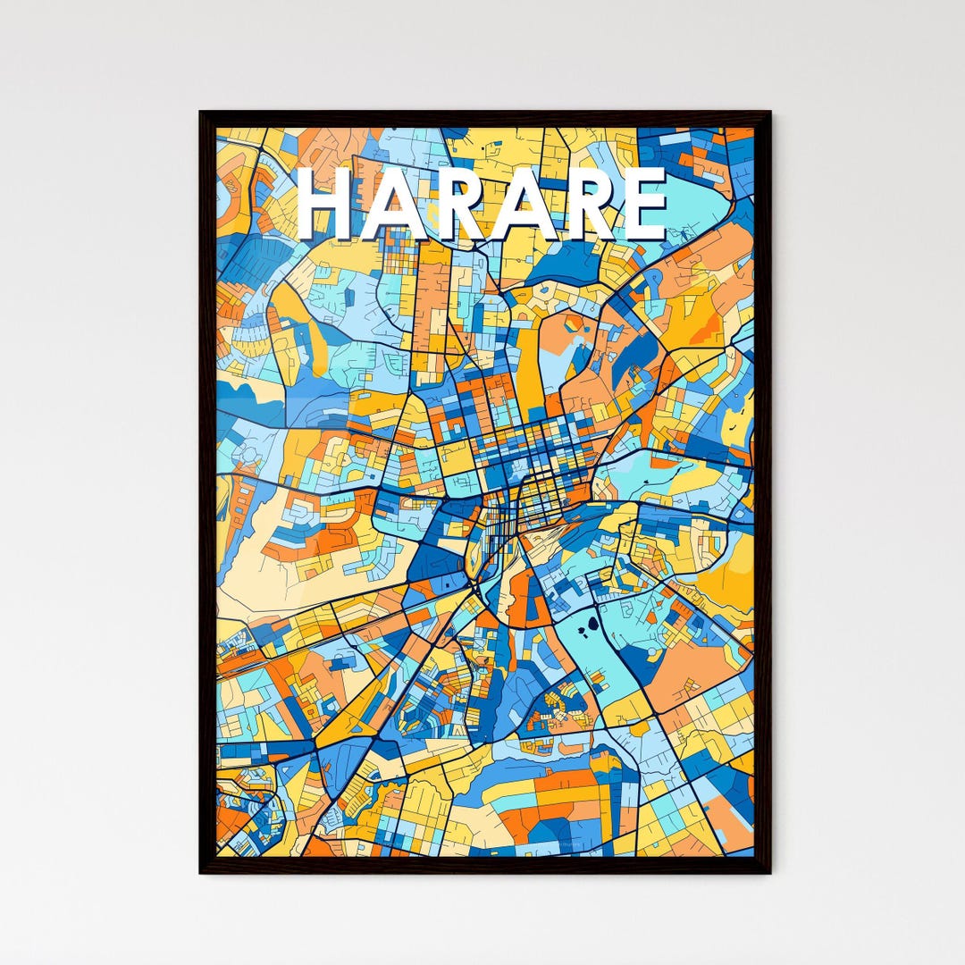 HARARE ZIMBABWE Colorful Art Map Poster - Unique Wall Decor | Perfect ...