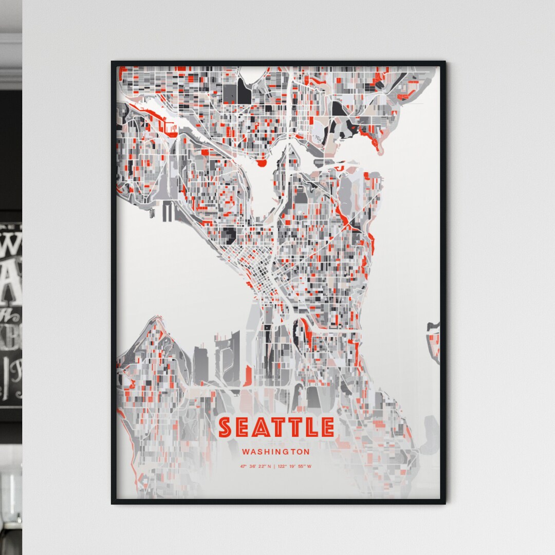 Seattle Expressive Art Map Poster Customizable Poster Print, Unique ...