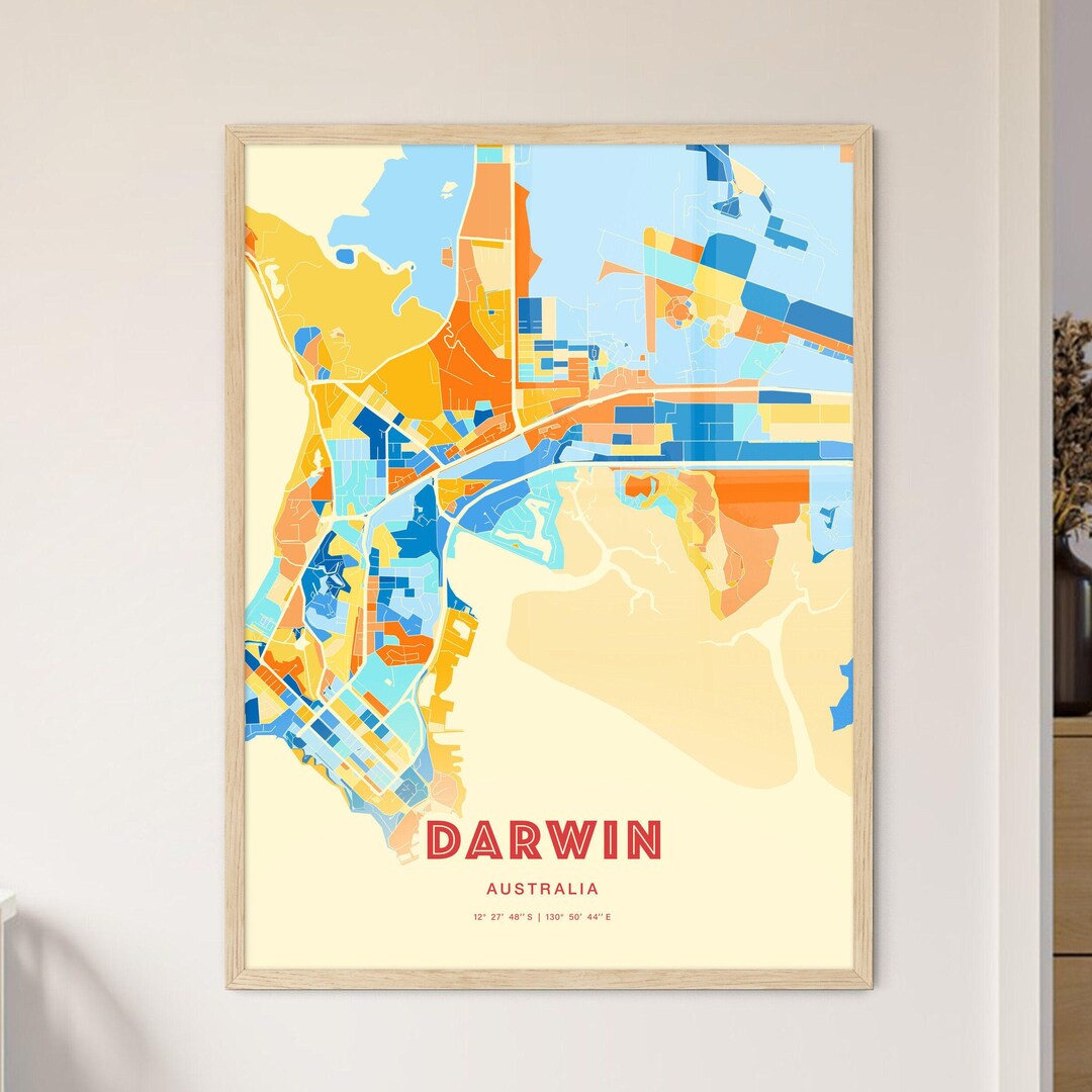 Darwin Australia Coastal Colors Art Map, Darwin Australia City Map ...