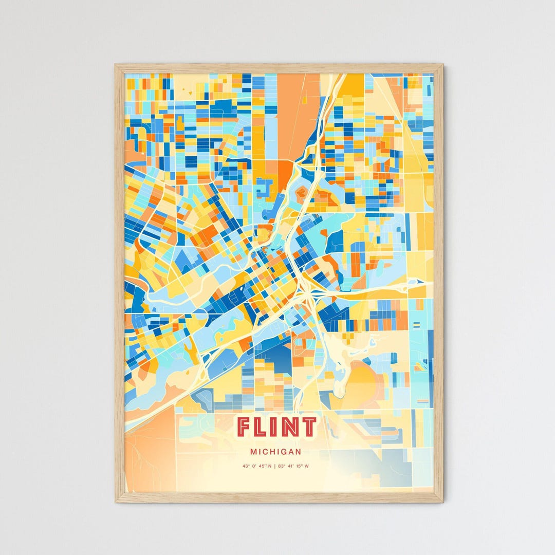 Flint Art Print, Colorful Flint, City Map, Coastal Two-toned Artwork ...
