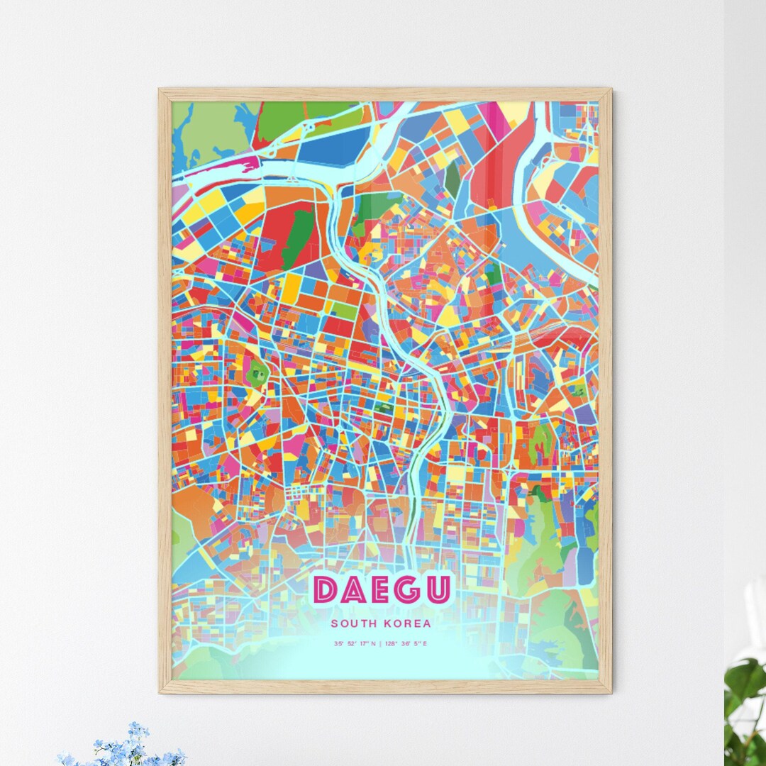 Daegu South Korea Crazy Colorful Art Map - Customizable Poster Print ...