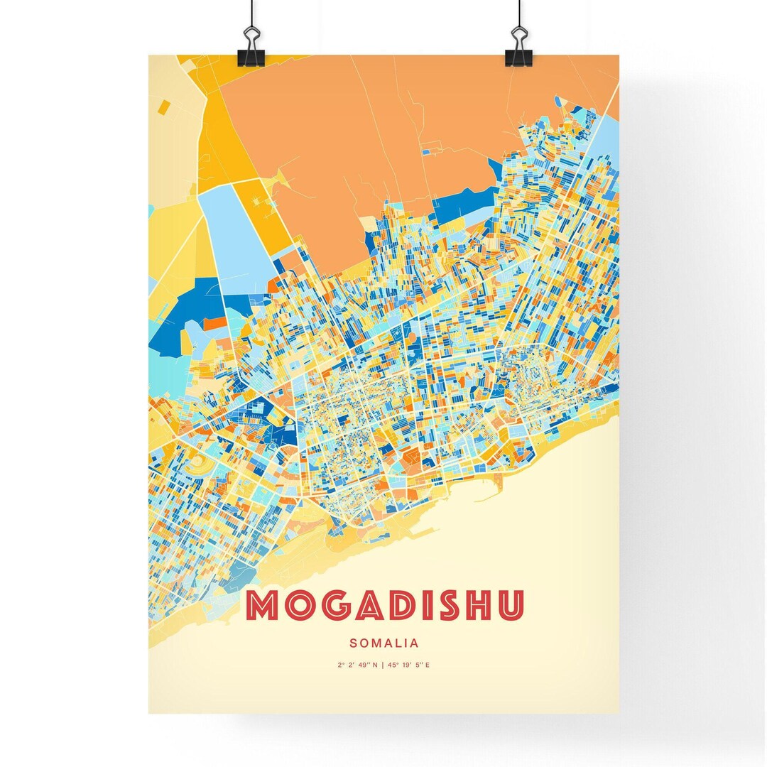 Mogadishu Somalia Coastal Colors Art Map, Mogadishu Somalia City Map ...