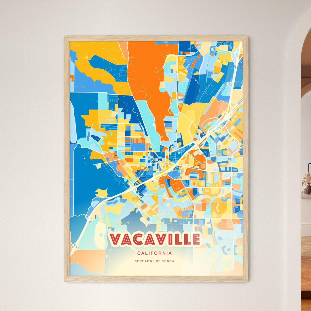 Vacaville California Coastal Colors Art Map, Vacaville Usa Two-toned ...