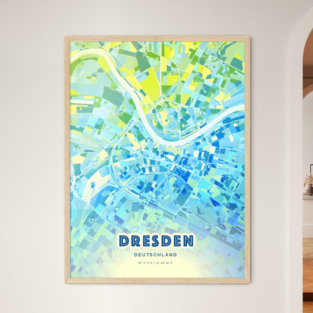 Dresden Germany Bluish Art Map Customizable Poster Print, Unique Wall ...