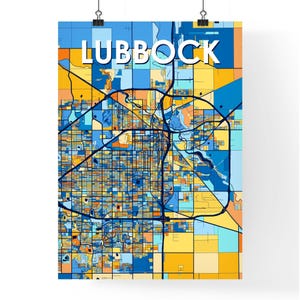 LUBBOCK TEXAS Art Map Poster - Vibrant, Unique Wall Decor ...