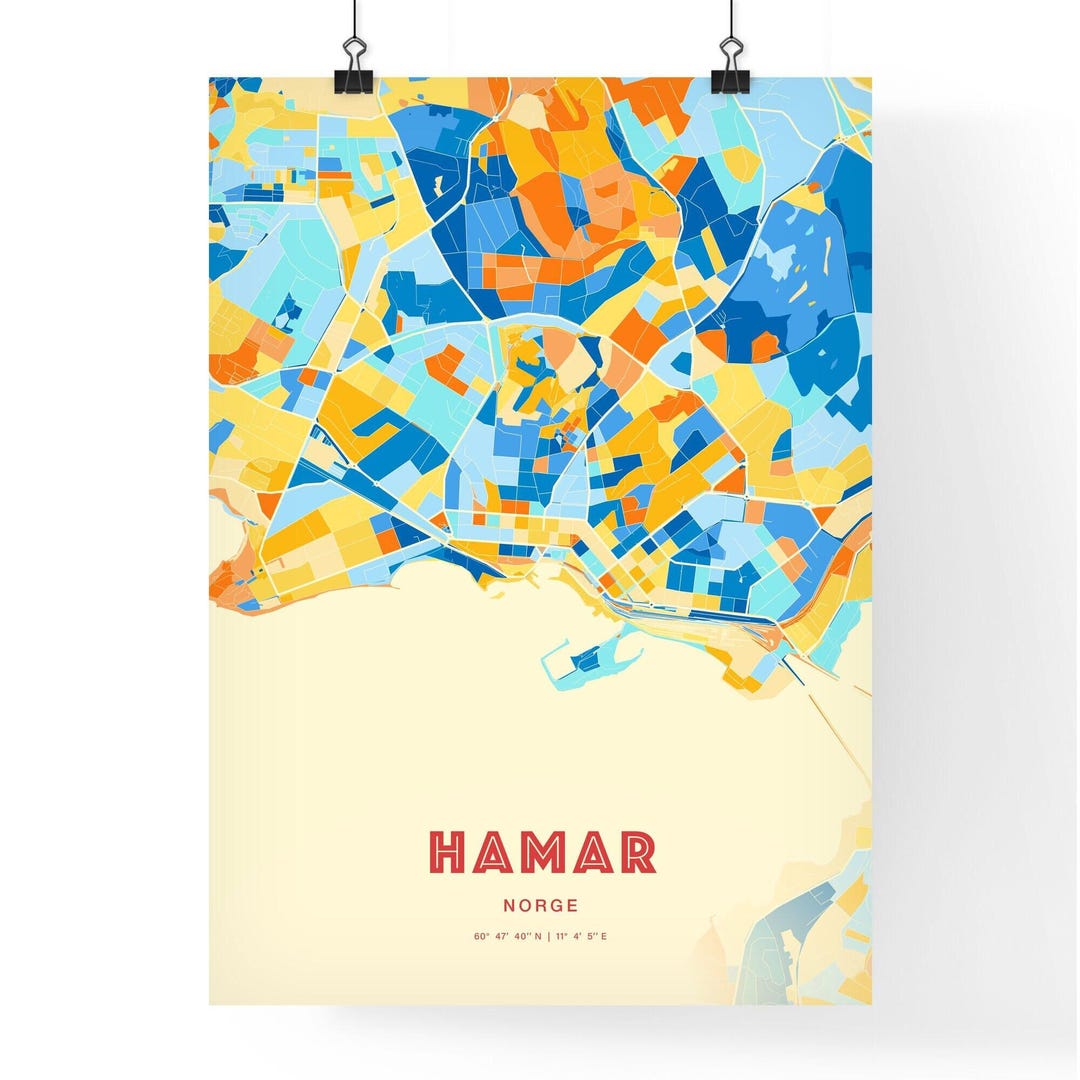 Hamar Norway Coastal Colors Art Map Hamar Norge City Map - Customizable ...