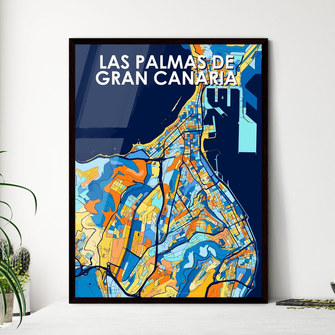 Vibrant Art Map of Las Palmas De Gran Canaria - Unique Wall Decor ...