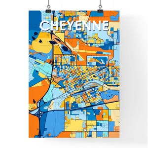 Vibrant Art Map of Cheyenne, Wyoming Unique Wall Decor Print for ...