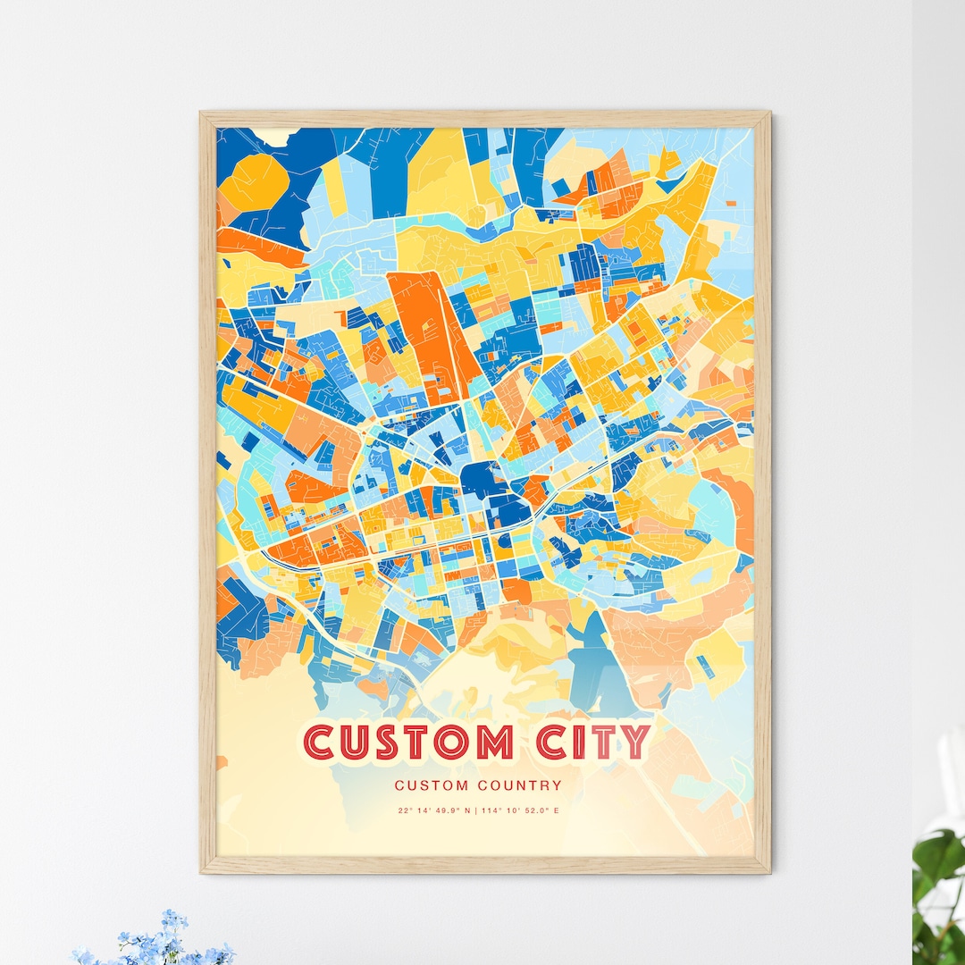 Poster, Custom Map, Urban Map Print, Two-toned City Artwork ...