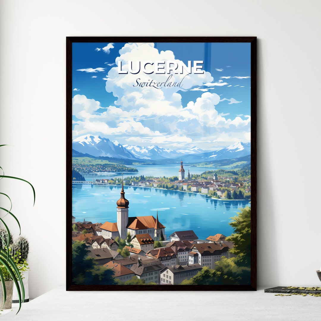 A Poster of Lucerne Switzerland Skyline A City by A Lake Customizable ...