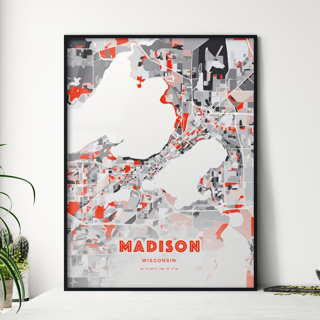 Madison Wisconsin Modern Art Map Custom Poster Expressive - Etsy