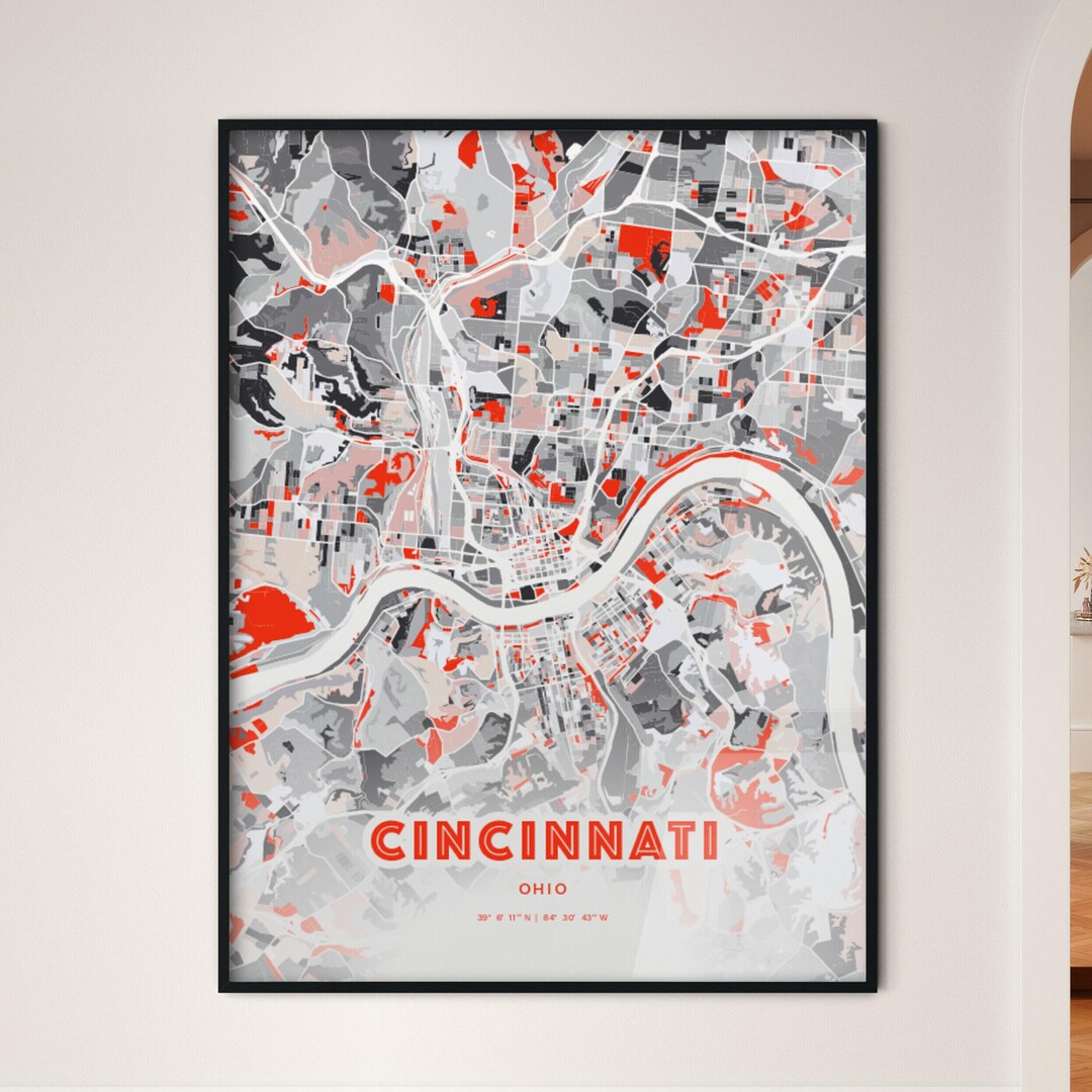 Cincinnati Oh Modern Expressive Art Map Custom Poster - Etsy