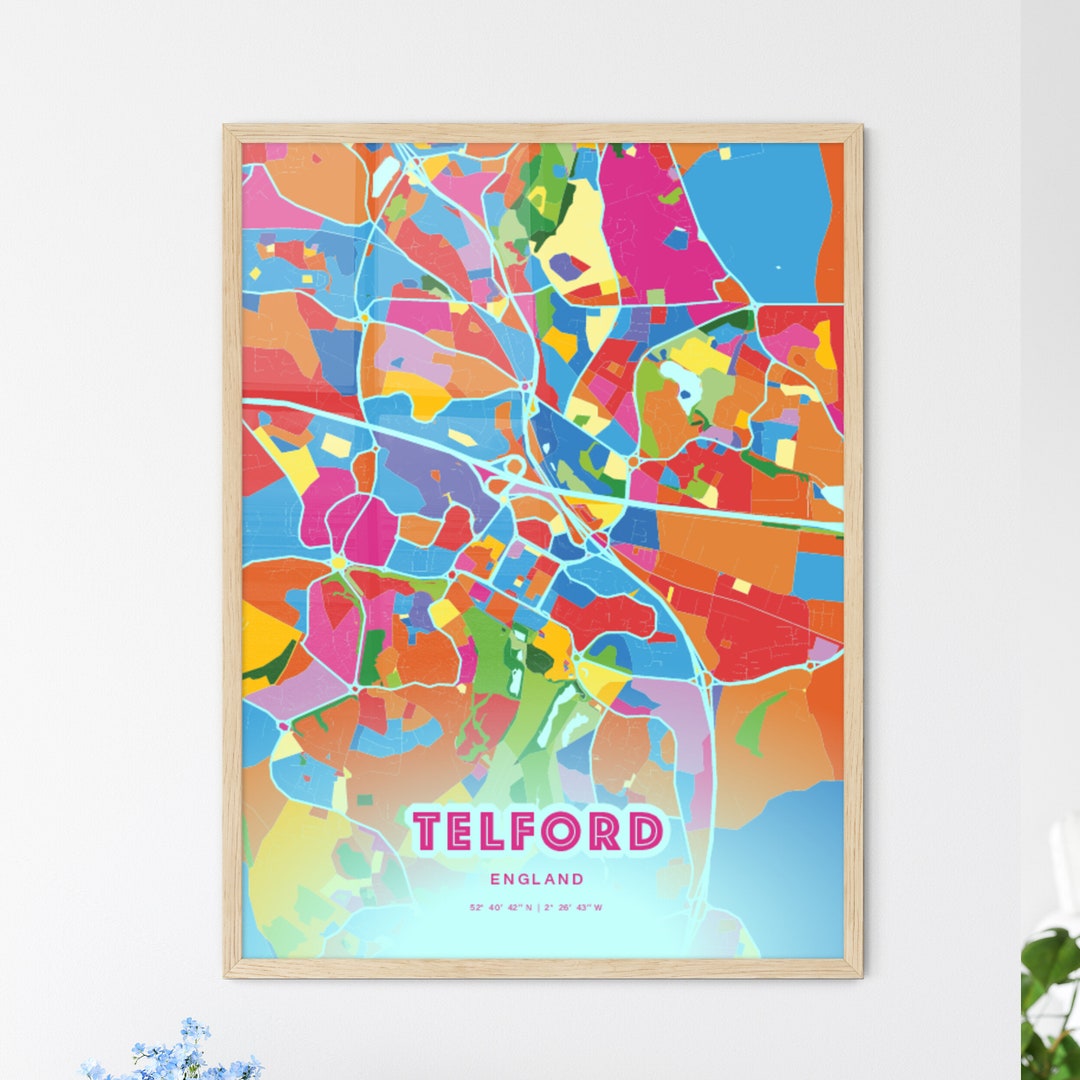 TELFORD ENGLAND Crazy Colorful Art Map Custom Poster - Etsy