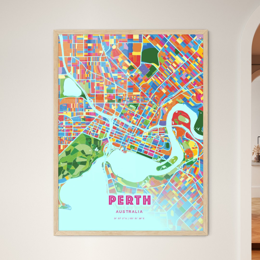 PERTH AUSTRALIA Crazy Colorful Art Map Custom Poster - Etsy