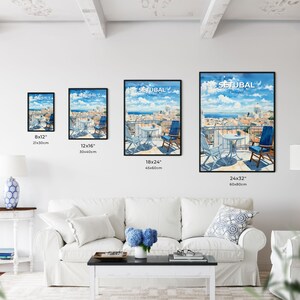Setubal, Portugal, a Chair and Table on a Balcony Overlooking a City ...
