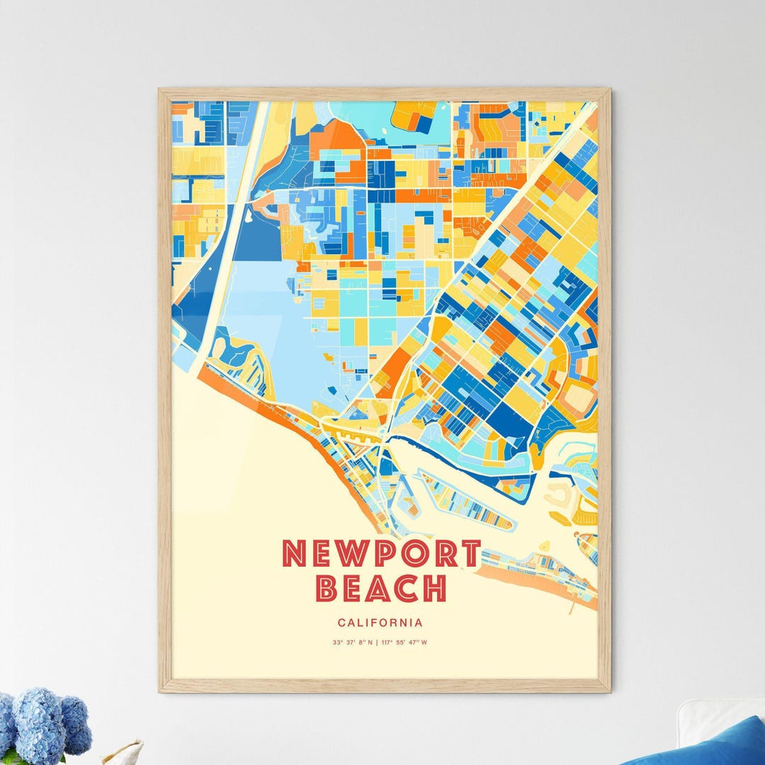 Newport Beach California Coastal Colors Art Map, Newport Beach Usa Two ...
