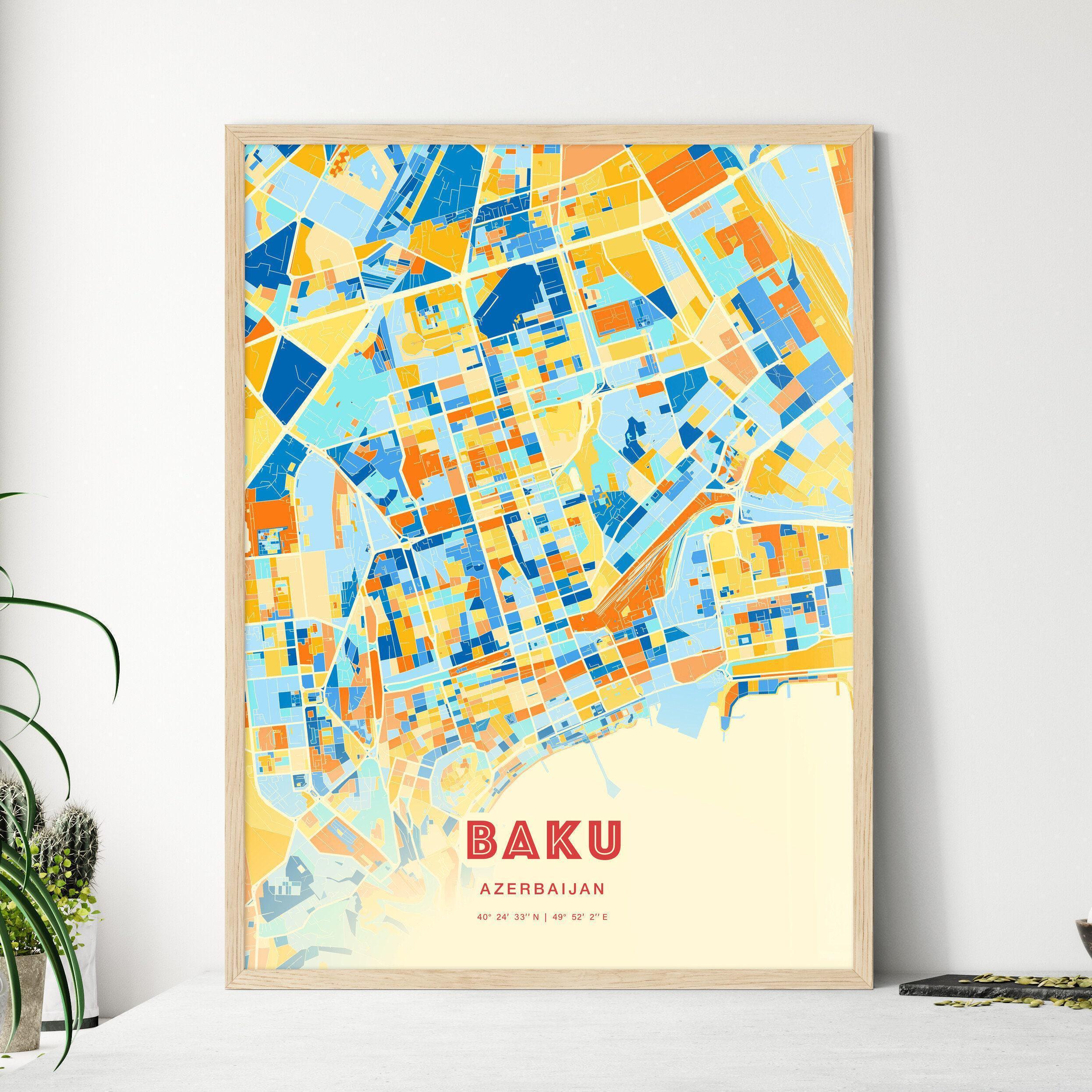 Baku City Map Print: Colorful Azerbaijan Skyline Art - Etsy