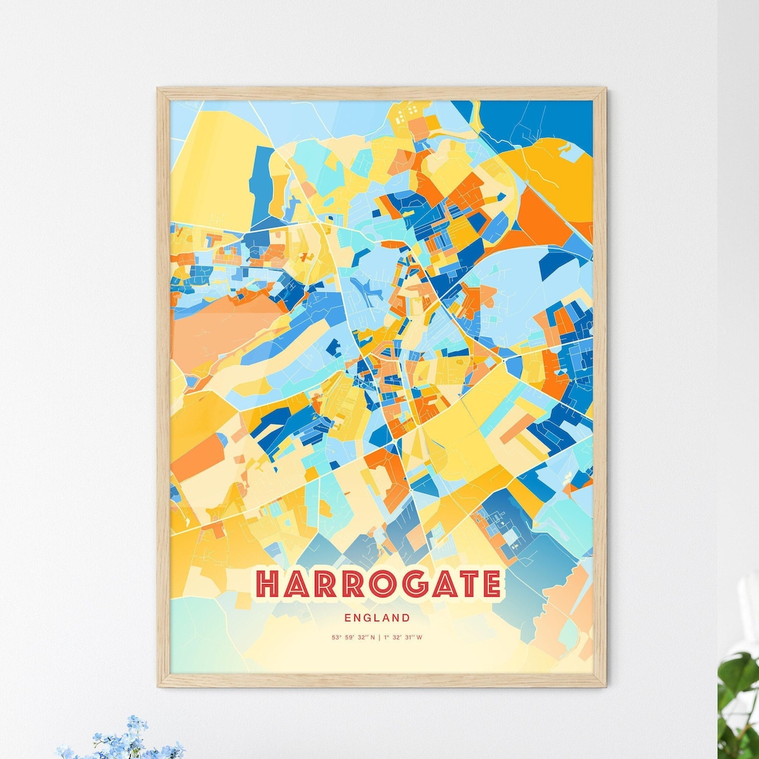 Harrogate Map Art, Harrogate City Decor, Birthday Gift, Coastal Colors ...