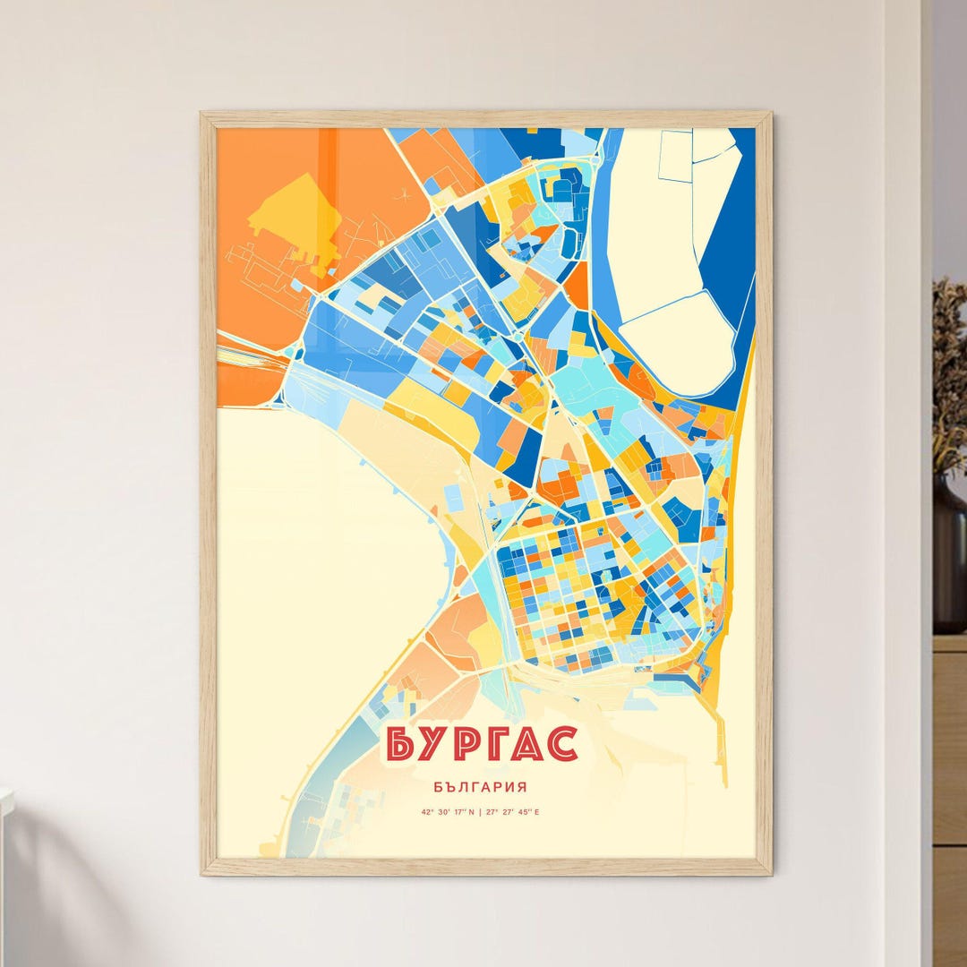 Burgas Bulgaria Coastal Colors Art Map, Бургас България City Map ...