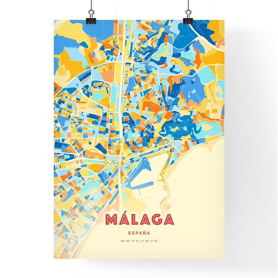Málaga Spain Coastal Colors Art Map, Málaga España City Map ...