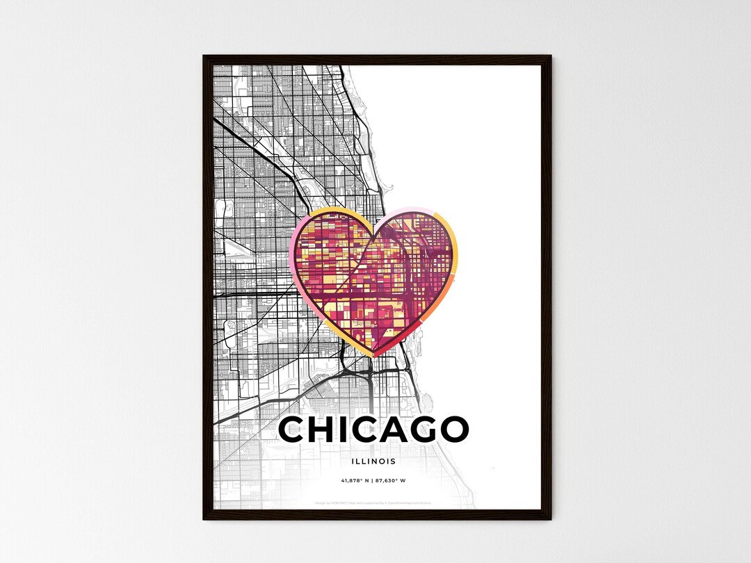 Chicago Minimal Art Map With Colorful Icon - Choose One of Three Styles ...