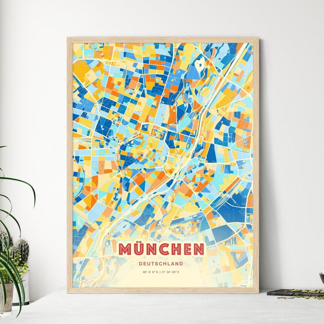 Munich Abstract City Map Print, Colorful Wall Art (various Frames) - Etsy